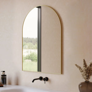 30" Arched Bathroom Mirror | Brushed Gold Frame – Golden Elite Deco