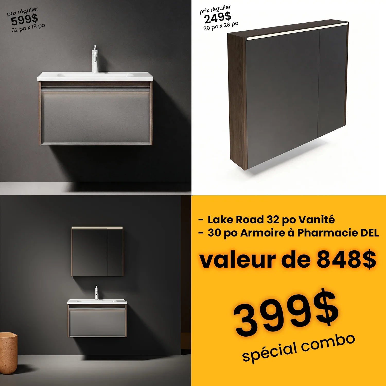 32" Karson Oak Vanity with LED Medicine Cabinet – Golden Elite Deco